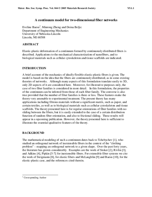 (PDF) A continuum model for two-dimensional fiber networks