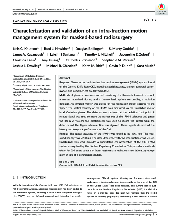(PDF) Characterization and validation of an intra‐fraction motion ...