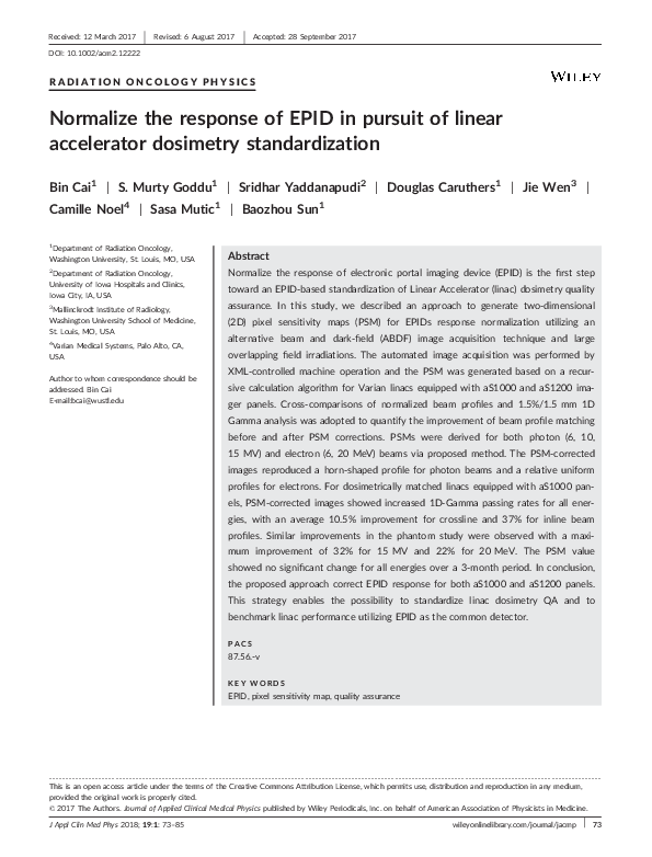 (PDF) Normalize the response of EPID in pursuit of linear accelerator ...