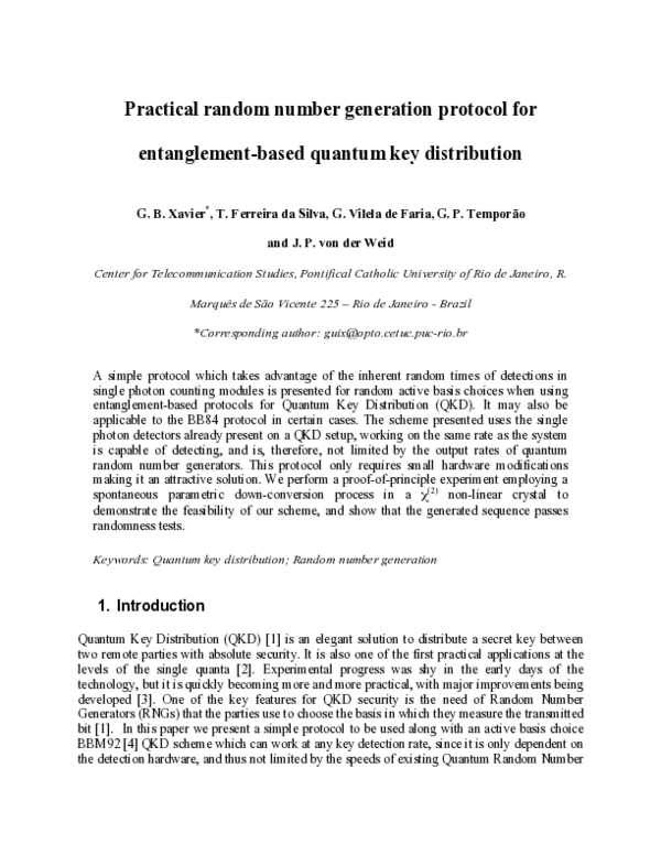 (PDF) Efficient Random Number Generation for QKD