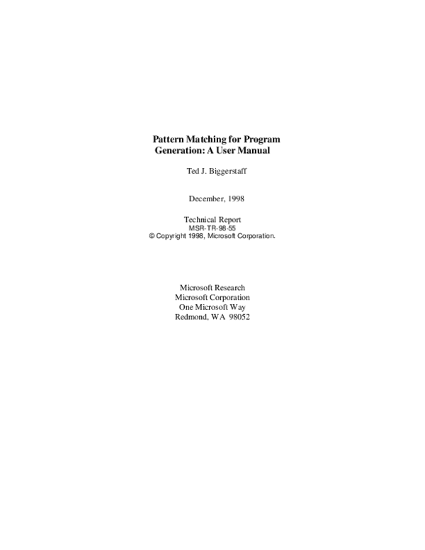 (PDF) Pattern Matching for Program Generation: A User Manual