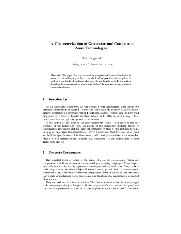 (PDF) A Characterization of Generator and Component Reuse Technologies