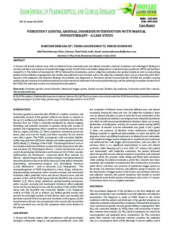(PDF) Persistent Genital Arousal Disorder Intervention with Manual ...