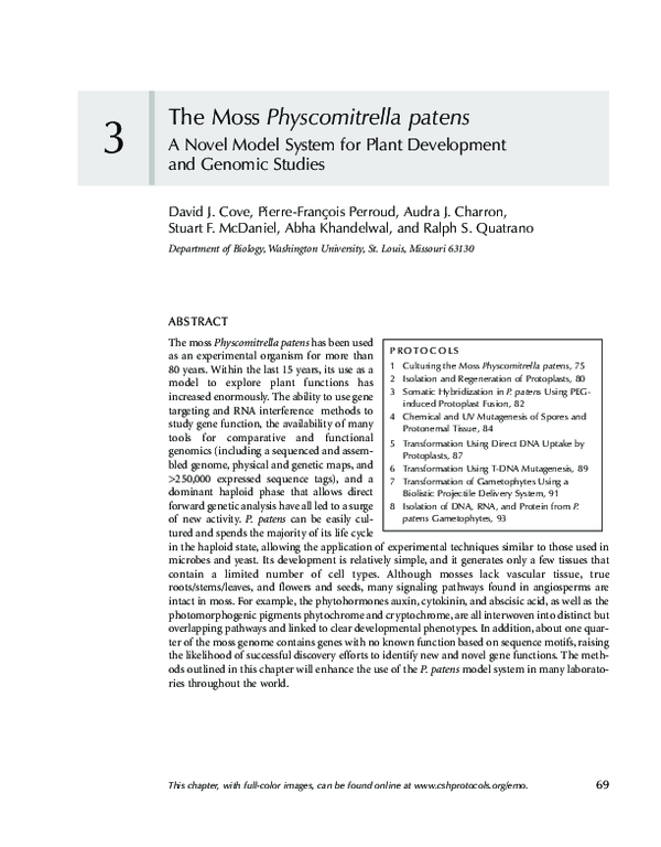 (PDF) The moss Physcomitrella patens: a novel model system for plant development and genomic studies