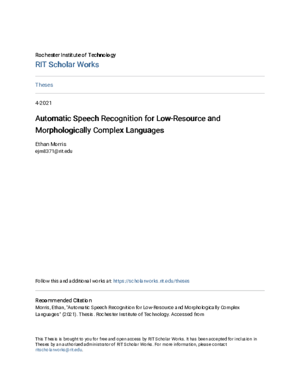 (PDF) Automatic Speech Recognition for Low-Resource and Morphologically Complex Languages ...