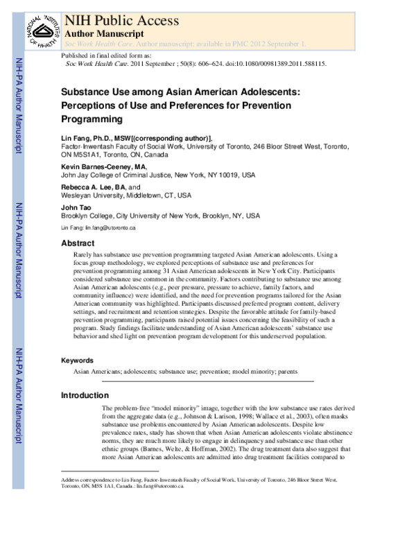 (PDF) Substance Use Among Asian-American Adolescents: Perceptions of ...