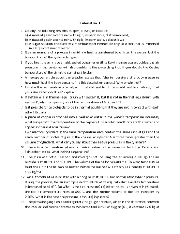 (PDF) Tutorial thermal physics