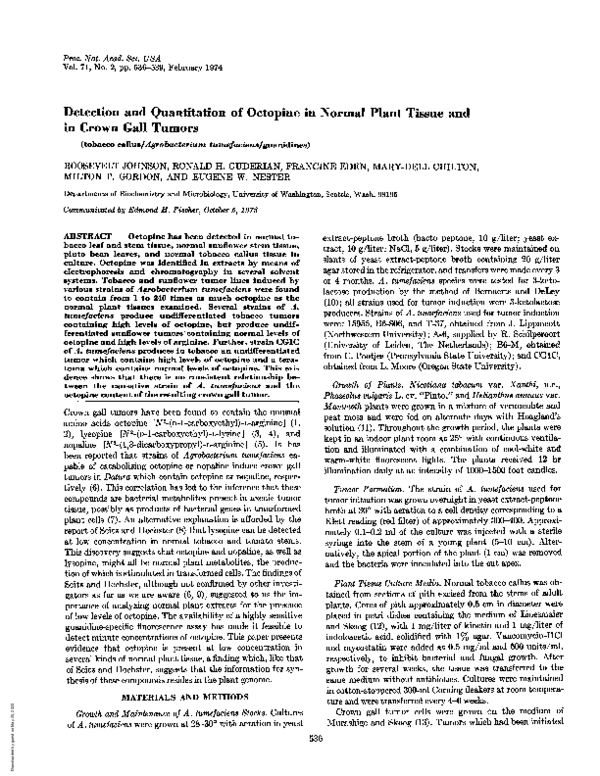 (PDF) Detection and Quantitation of Octopine in Normal Plant Tissue and ...