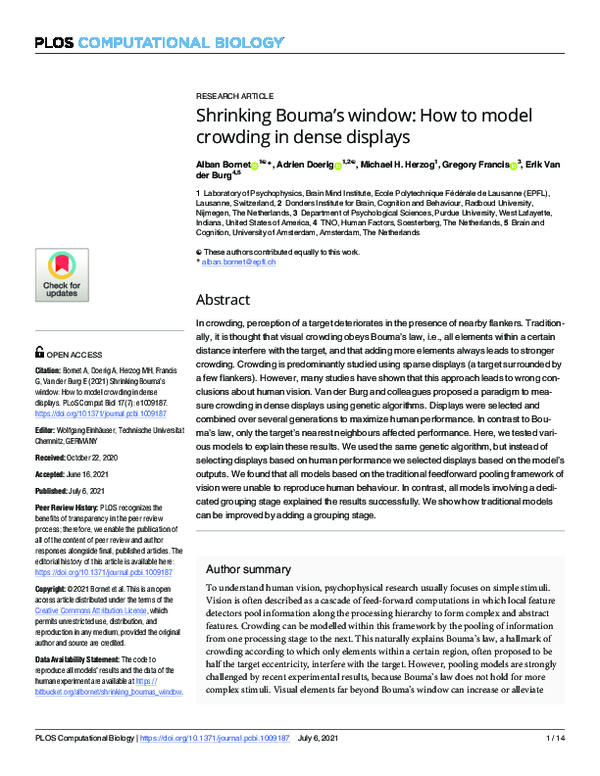 (PDF) Shrinking Bouma’s window: How to model crowding in dense displays