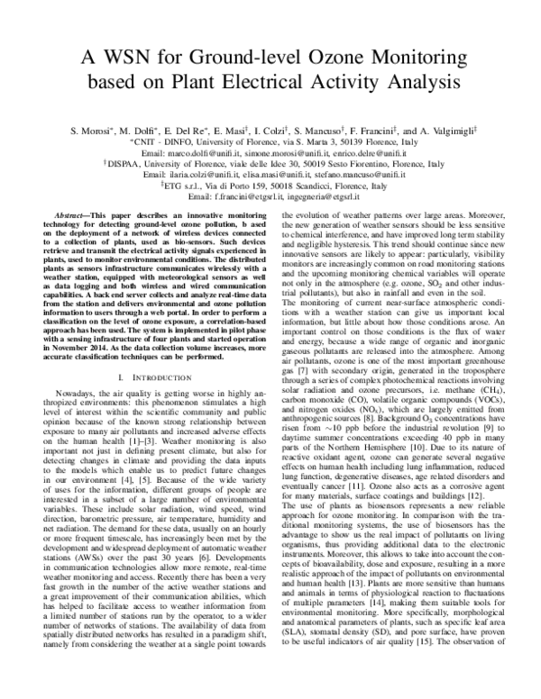 (PDF) A WSN for ground-level ozone monitoring based on plant electrical activity analysis