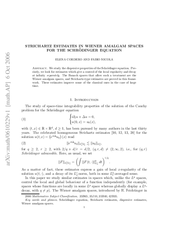 (PDF) Strichartz estimates in Wiener amalgam spaces for the Schrödinger ...