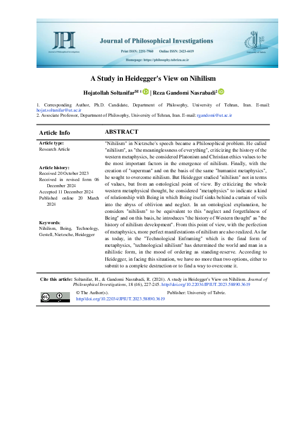 (PDF) A Study in Heidegger's View on Nihilism