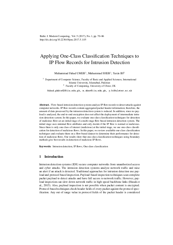 (PDF) Applying One-Class Classification Techniques to IP Flow Records ...