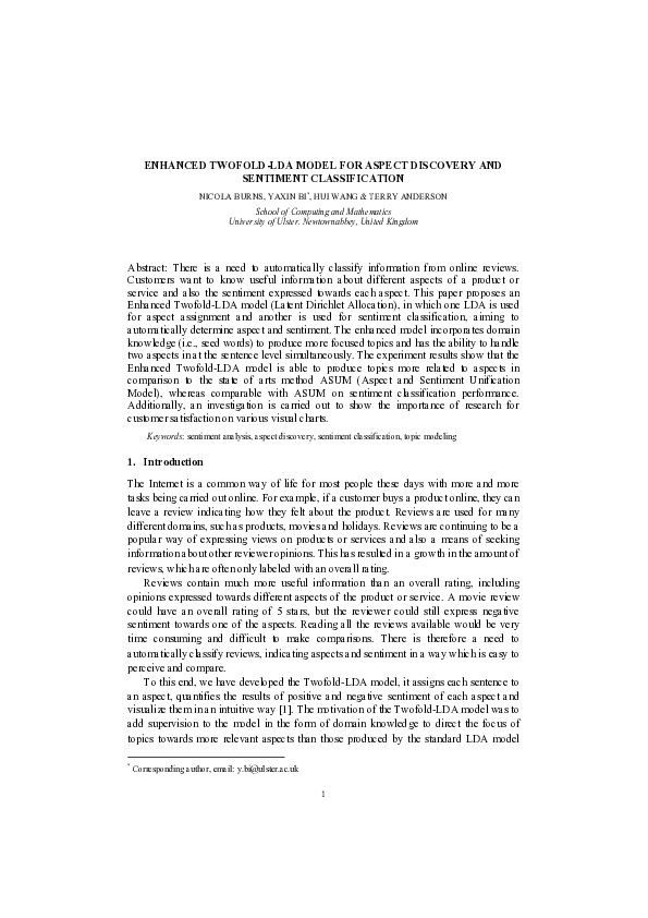 (PDF) Enhanced Twofold-LDA Model for Aspect Discovery and Sentiment ...