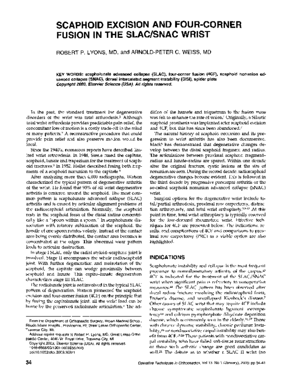 (PDF) Scaphoid excision and four-corner fusion in the slac/snac wrist