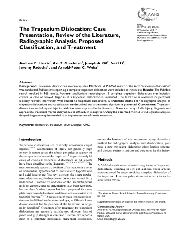 (PDF) The Trapezium Dislocation: Case Presentation, Review of the ...
