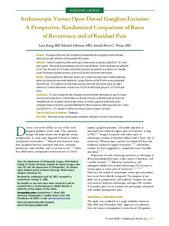 (PDF) Arthroscopic Versus Open Dorsal Ganglion Excision: A Prospective ...