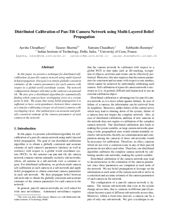 (PDF) Distributed calibration of pan-tilt camera network using multi-layered belief propagation