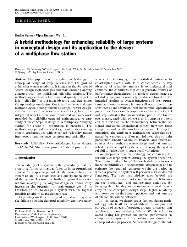(PDF) A hybrid methodology for enhancing reliability of large systems in conceptual design and ...
