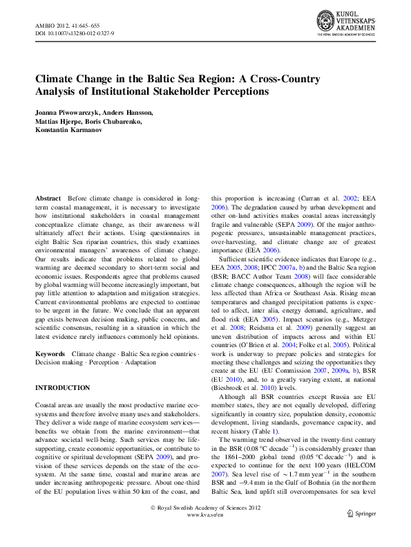 (PDF) Climate Change in the Baltic Sea Region: A Cross-Country Analysis ...