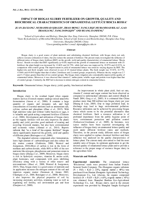 (PDF) Impact of Biogas Slurry Fertilizer on Growth , Quality and ...