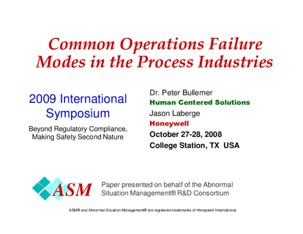 (PDF) Common operations failure modes in the process industries