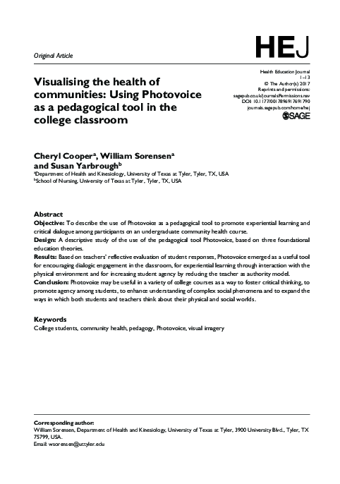 (PDF) Visualising the health of communities: Using Photovoice as a ...