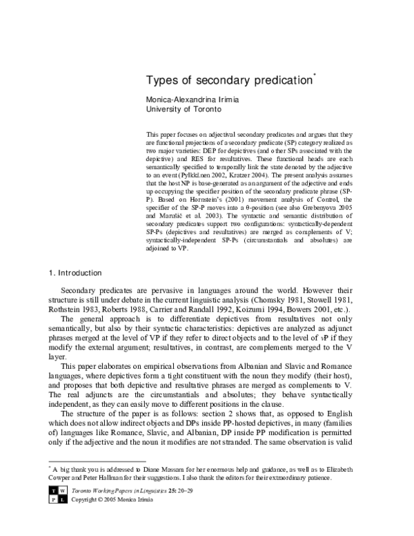 (PDF) Types of secondary predication*
