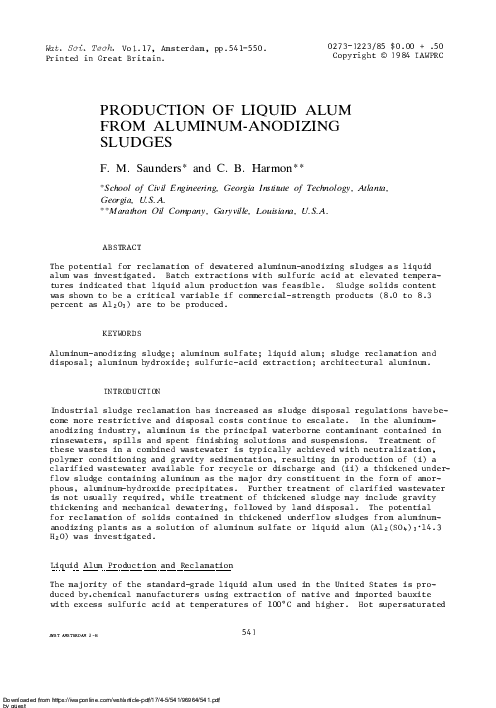 (PDF) Production of Liquid Alum from Aluminum-Anodizing Sludges