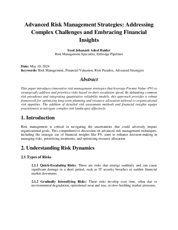 (PDF) Advanced Risk Management Strategies: Addressing Complex ...