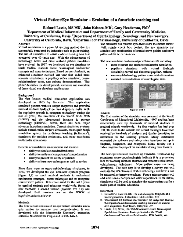 (PDF) Virtual Patient/Eye Simulator - Evolution of a Futuristic Teaching Tool | Richard Lasslo ...