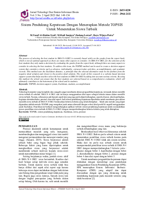 (PDF) Sistem Pendukung Keputusan Dengan Menerapkan Metode TOPSIS Untuk Menentukan Siswa Terbaik