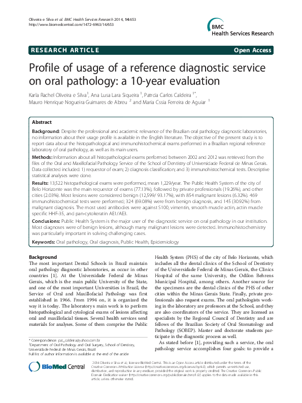 (PDF) Profile of usage of a reference diagnostic service on oral ...
