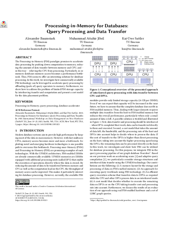 (PDF) Processing-in-Memory for Databases: Query Processing and Data Transfer