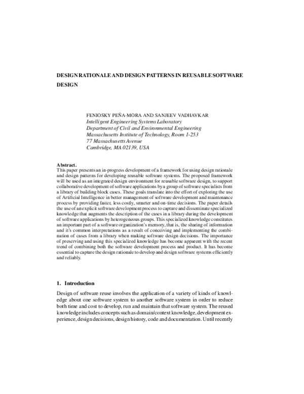 (PDF) Design Rationale and Design Patterns in Reusable Software Design