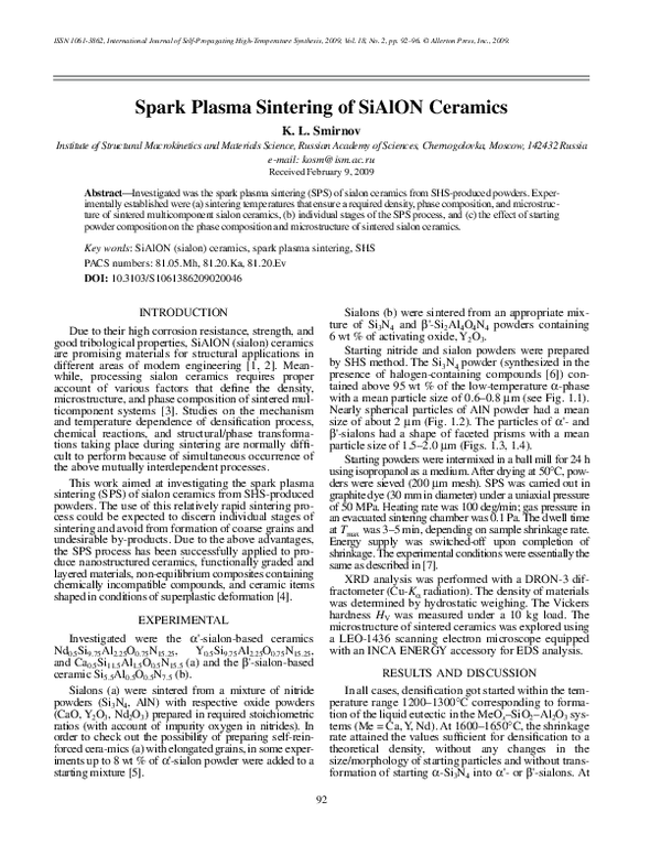(PDF) Spark plasma sintering of SiAlON ceramics