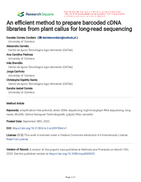 (PDF) An efficient method to prepare barcoded cDNA libraries from plant ...