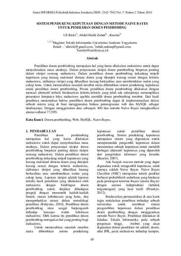 (PDF) Sistem Pendukung Keputusan Dengan Metode Naive Bayes Untuk Pemilihan Dosen Pembimbing