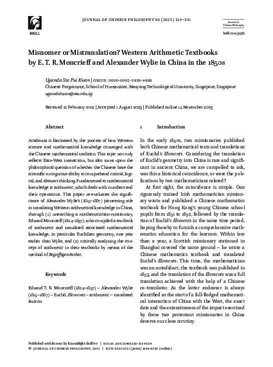 (PDF) Misnomer or Mistranslation? Western Arithmetic Textbooks by E. T ...
