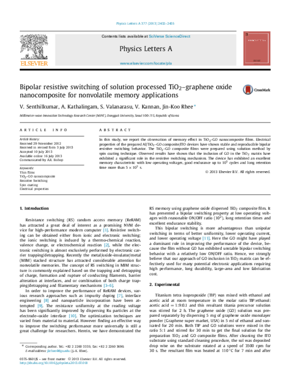(PDF) Bipolar resistive switching of solution processed TiO2–graphene oxide nanocomposite for ...