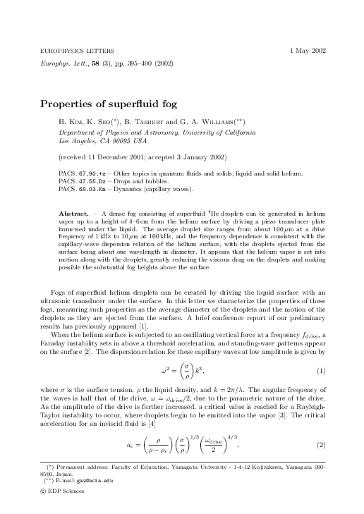 (PDF) Properties of Superfluid Fog
