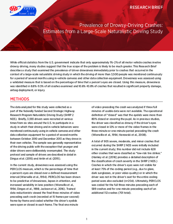 (PDF) Prevalence of Drowsy Driving Crashes: Estimates from a Large ...