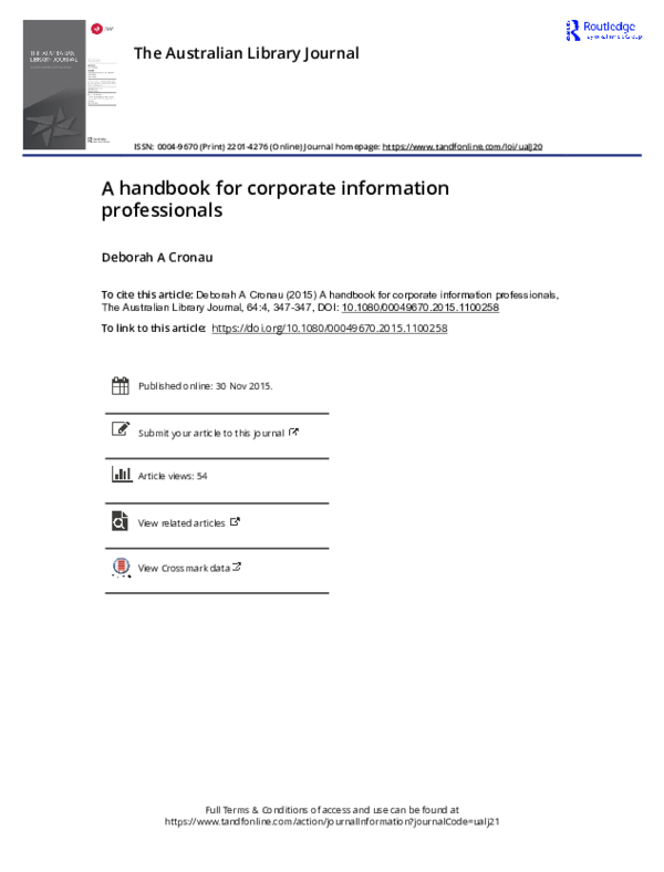 (PDF) A handbook for corporate information professionals