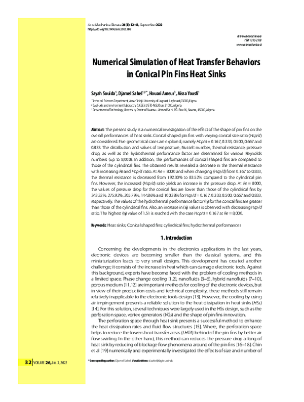 (PDF) Numerical Simulation of Heat Transfer Behaviors in Conical Pin ...