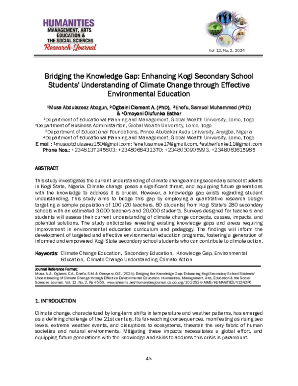 (PDF) Bridging the Knowledge Gap: Enhancing Kogi Secondary School Students' Understanding of ...