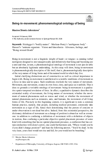 (PDF) Being-in-Movement: Phenomenological Ontology of Being