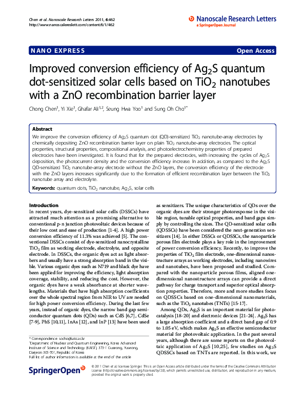(PDF) Improved conversion efficiency of Ag2S quantum dot-sensitized ...