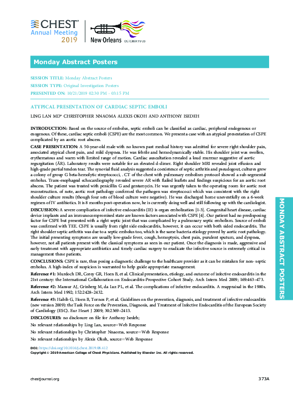 (PDF) Atypical Presentation of Cardiac Septic Emboli