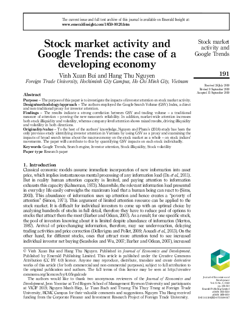 (PDF) Stock market activity and Google Trends: the case of a developing ...