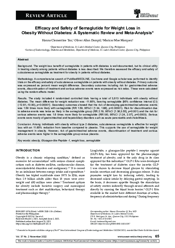(PDF) Efficacy and Safety of Semaglutide for Weight Loss in Obesity ...